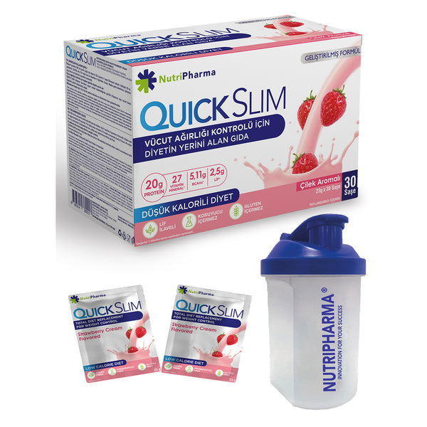Quick Slim Çilekli Öğün Shake-SHAKER HEDİYE – Nutripharma Türkiye